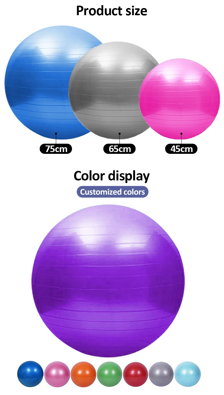 Custom Black Pvc High Quality Yoga Ball 45cm 55cm 65cm 75cm 85cm 95cm ...