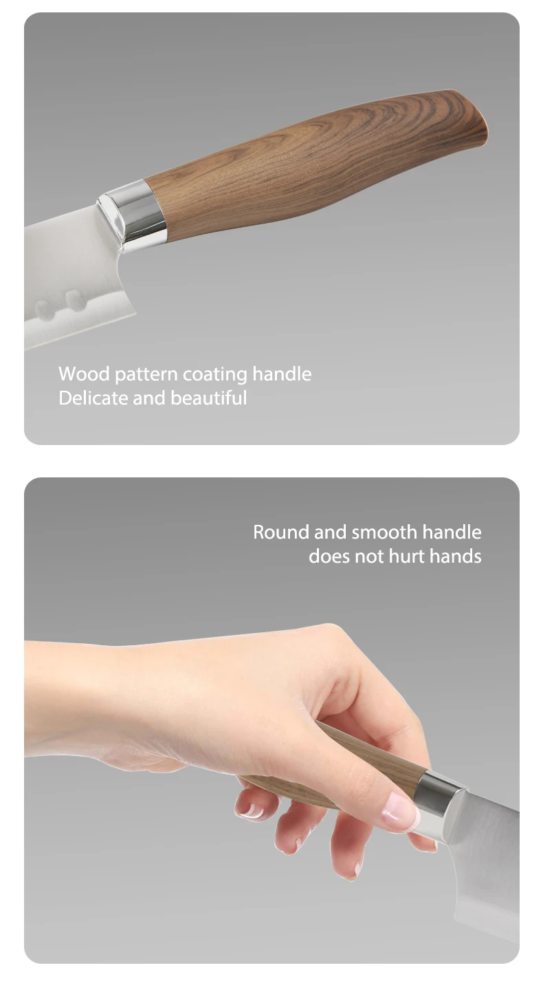 Kitchen Chef's Knife Set With Wood Grain Painting Handle Household ...