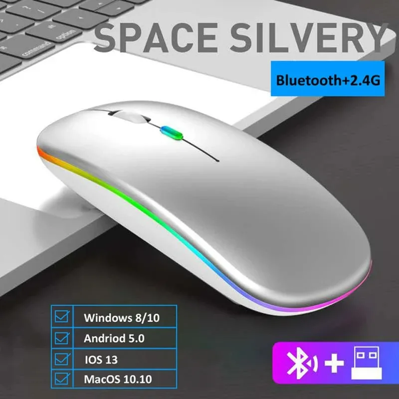 USB Rechargeable Wireless Mouse - Bluetooth RGB Ergonomic