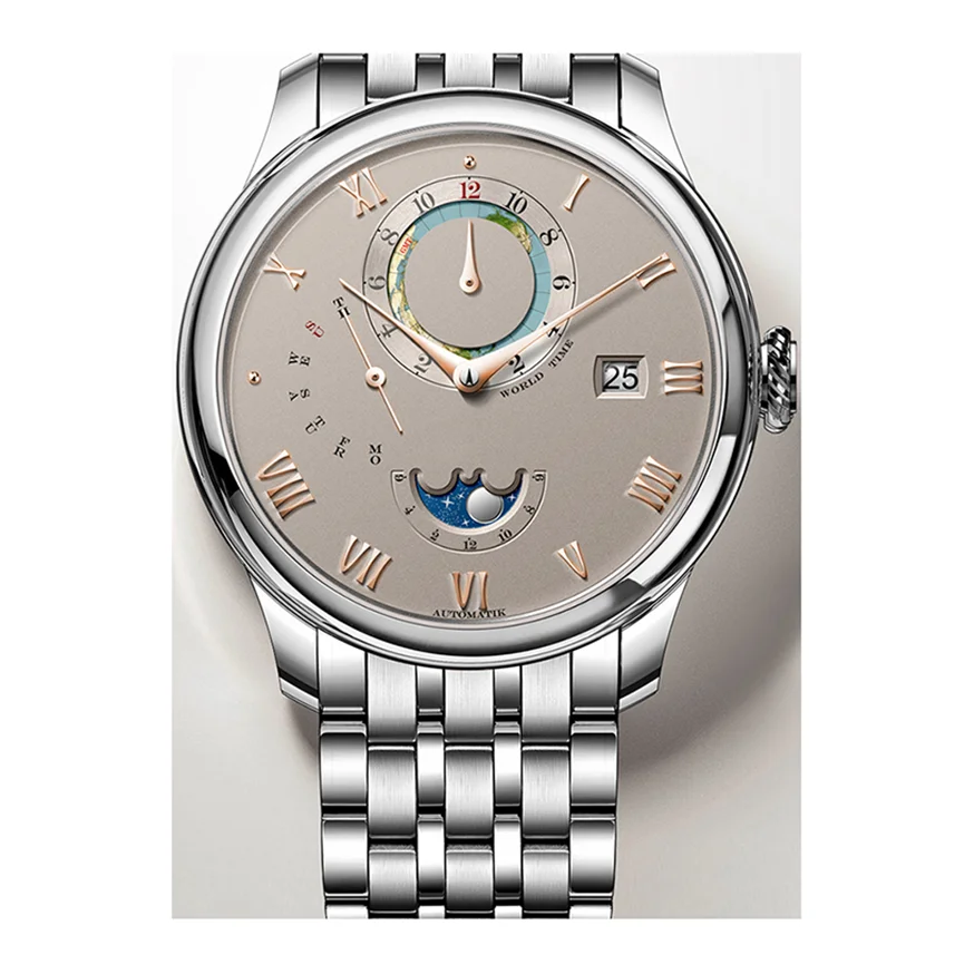 Newest stainless steel solid band calendar GMT moon phase men's ...