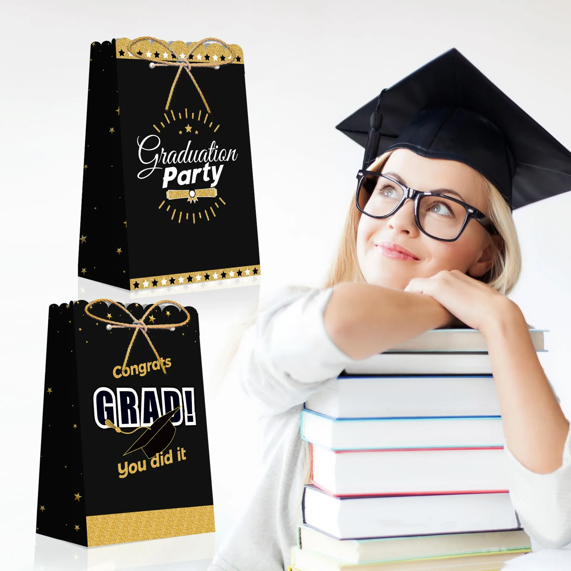12 Piece Set of Kraft Paper Congrats Graduation Party Favor Bags Gift ...