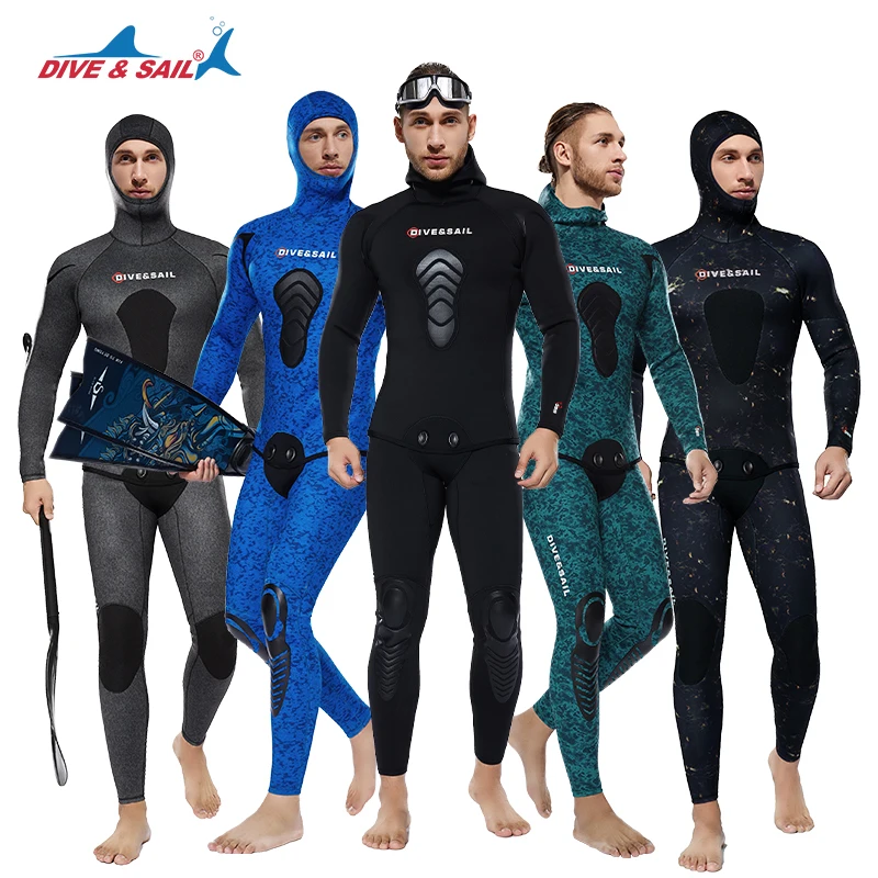 Dive&sail 2 Piece Limestone Cr Neoprene Freediving Suit Hooded Camouflage Wet Suits 3mm 5mm 7mm ...