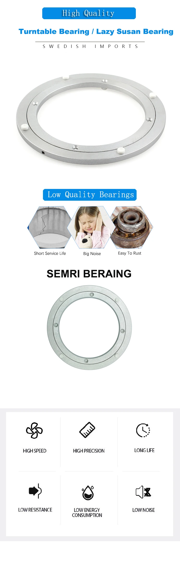 6 Inch 180 Degree Auto Return Turntable Bearing Swivel Plates Furniture ...