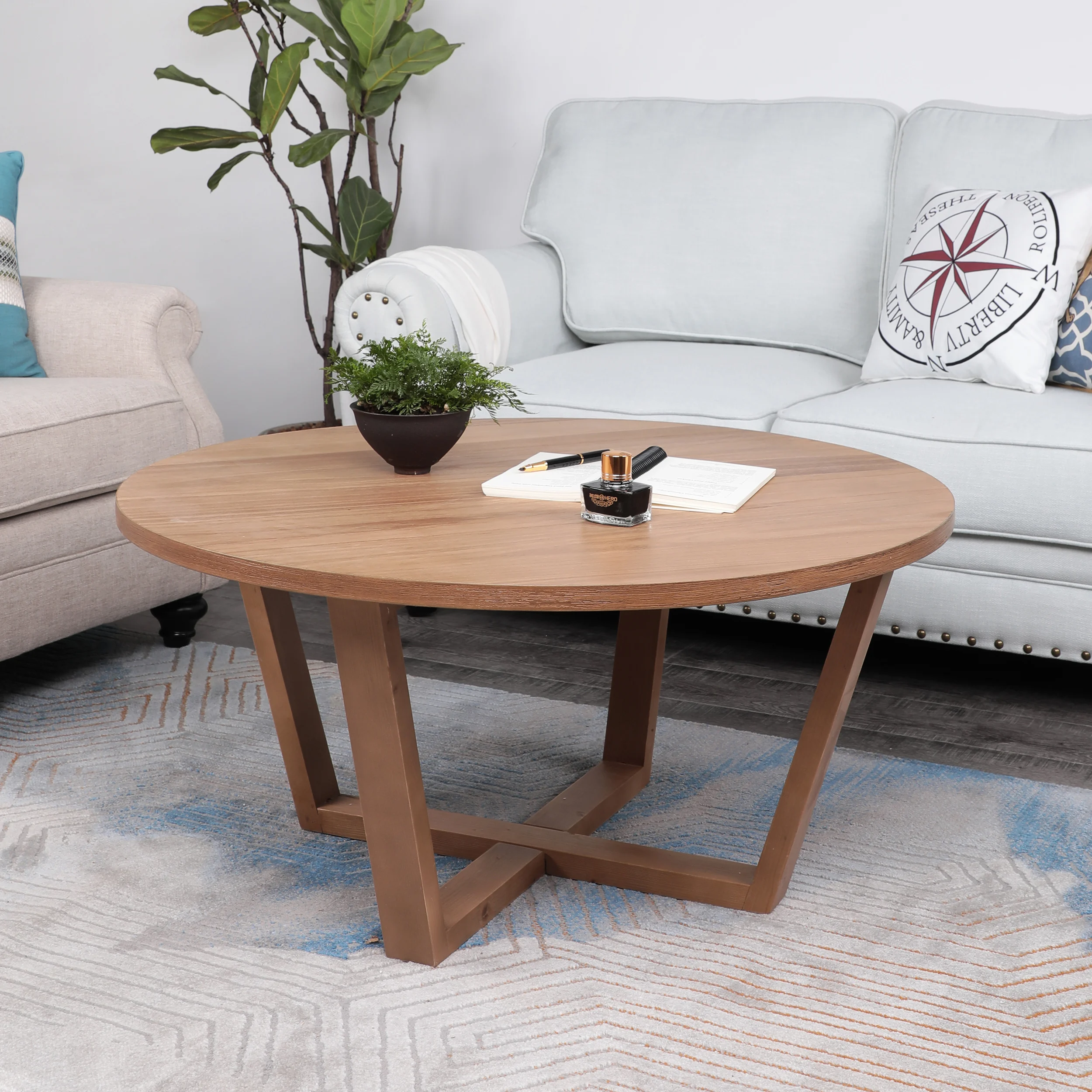 Simple Style Light Brown Paulownia Wood Round Table Top Wooden End ...