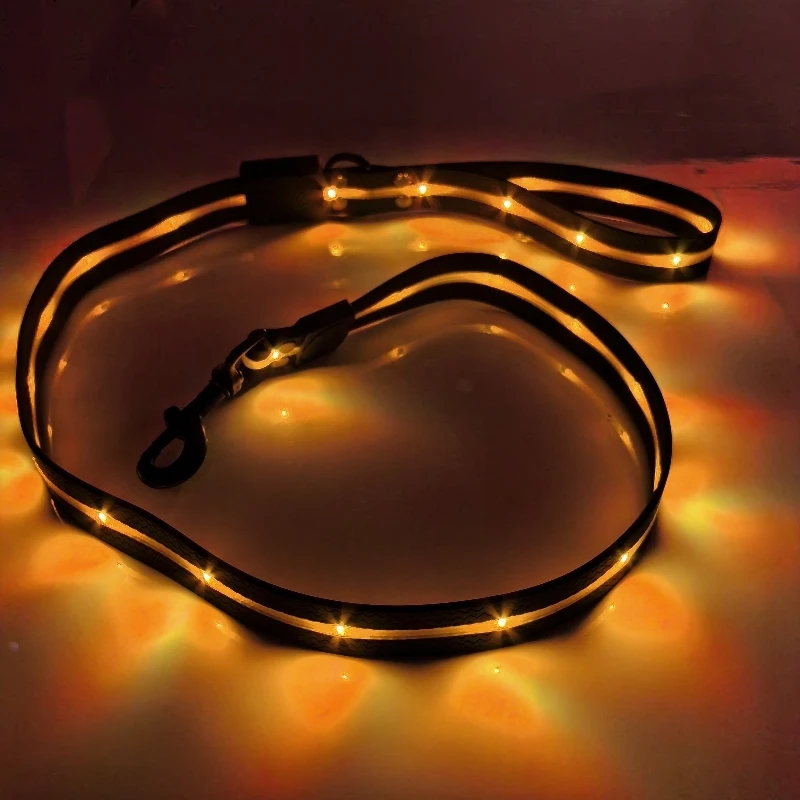 RGB LED Illuminating Dog Leash USB Rechargeable Reflective Pet Lead ...