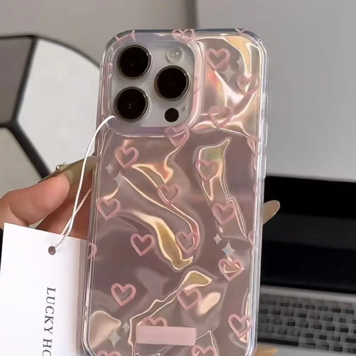 Luxury Cute Laser Pink Love Heart Phone Case for Iphone