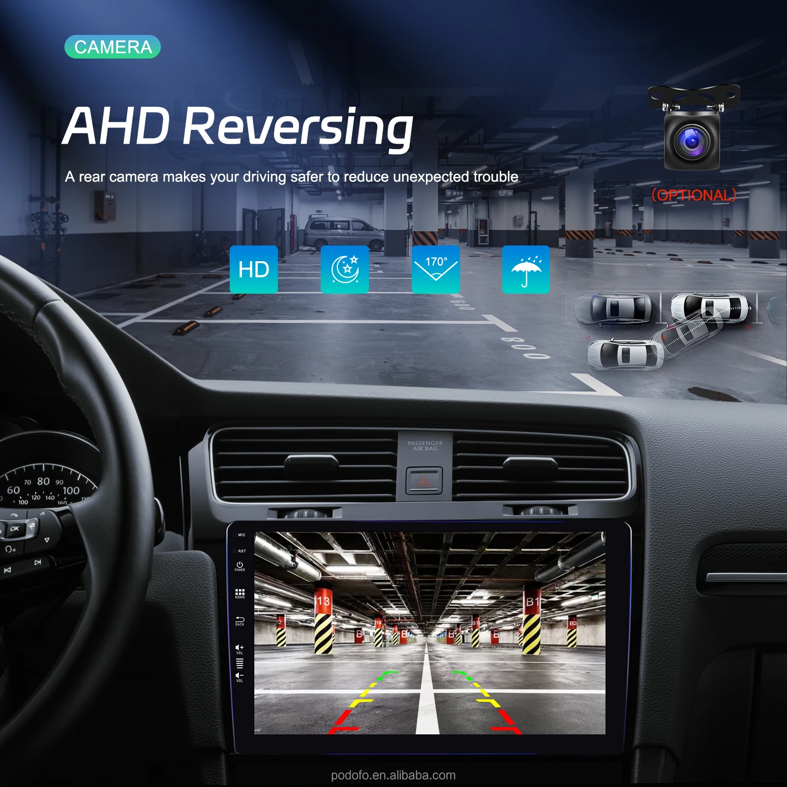 Podofo 10" 2 Din Car Stereo 4+64g&2+32g 8 Core Android 13 Car Radio Carplay Android Auto 4g Wifi ...