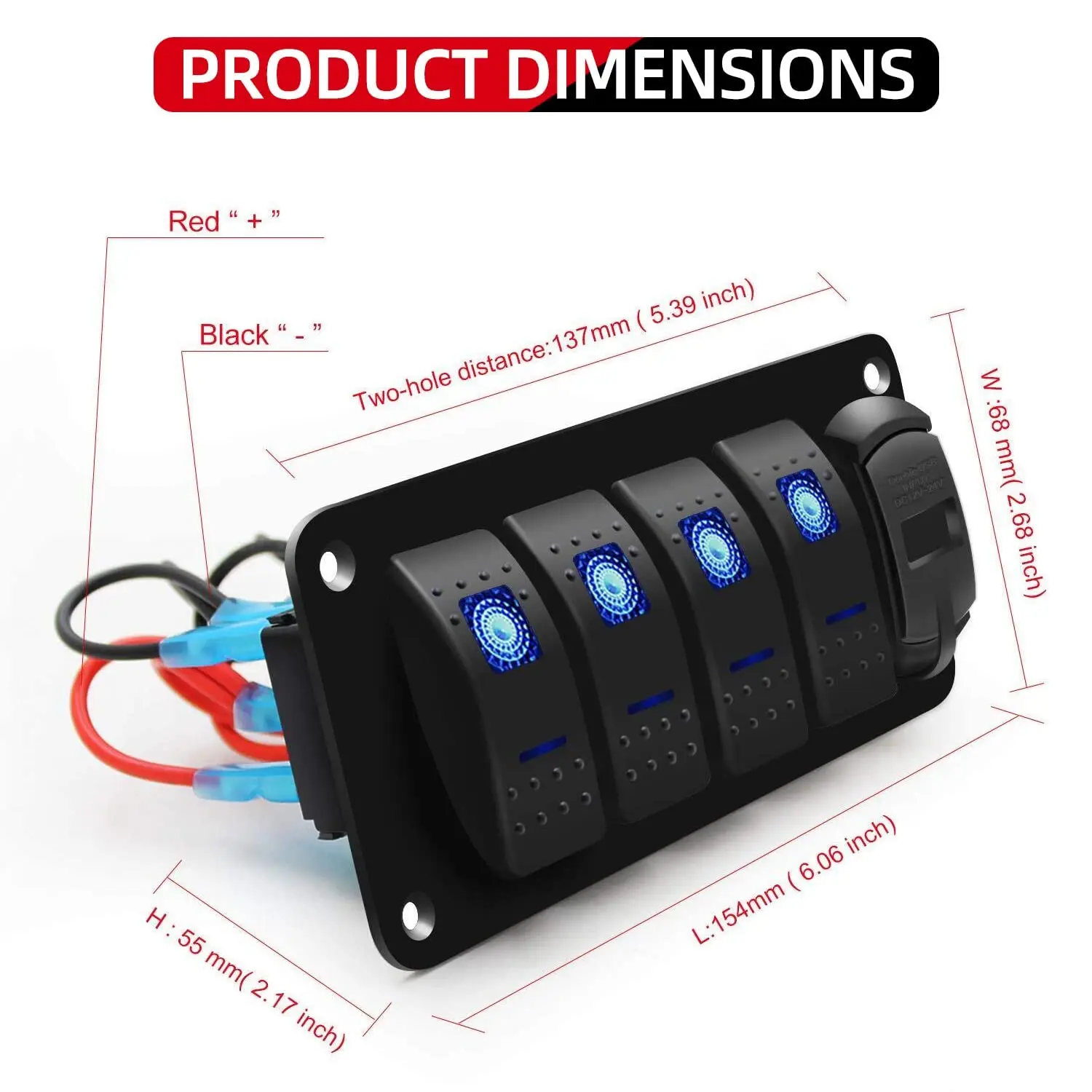 4 Gang Rocker Switch Aluminum Panel with Voltmeter and Dual USB(4.8A ...