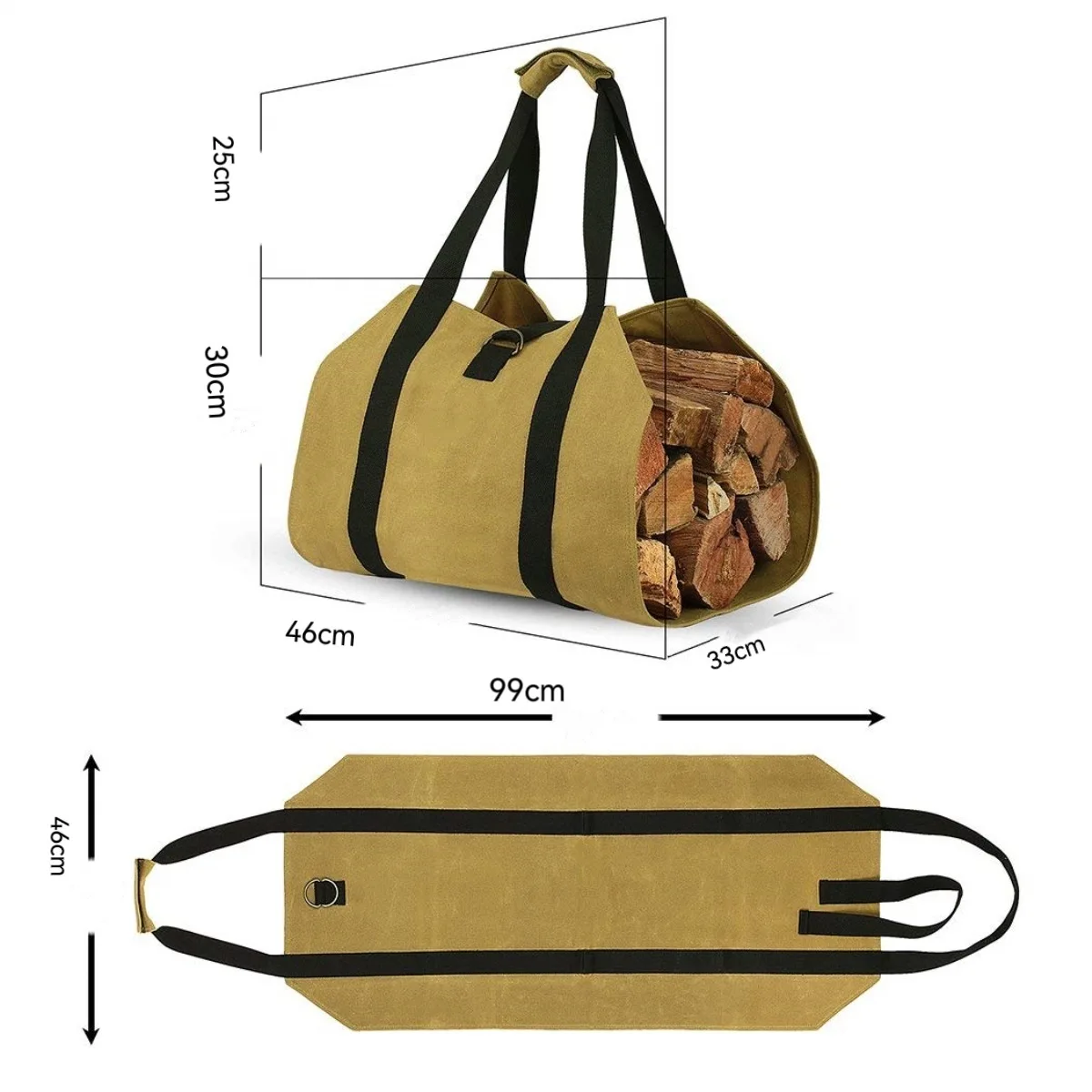 Custom Heavy Duty Waxed Cotton Canvas Firewood Packaging Bag Firewood ...