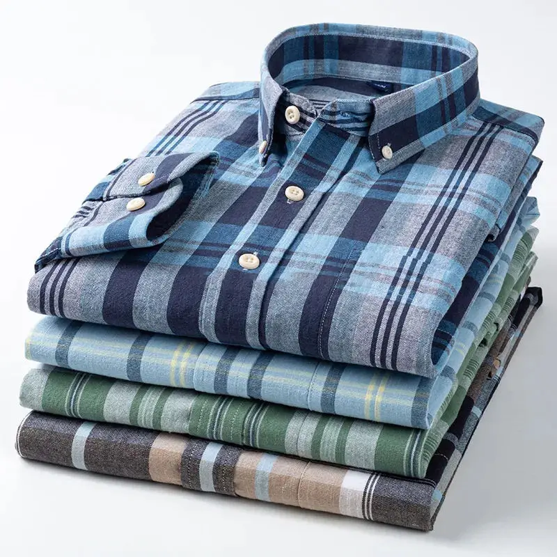 Men's Loose Fit Heavyweight Flannel Long Sleeve Plaid Shirt - Buy Men's ...