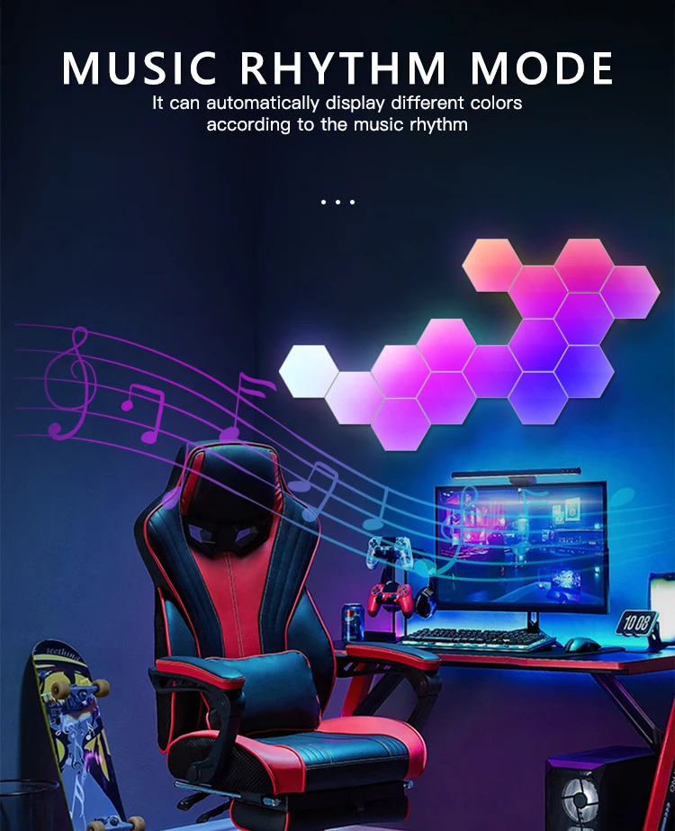 Smart Rgb Hexagon Led Lights Cool Music Sync Gaming Lights App & Remote ...