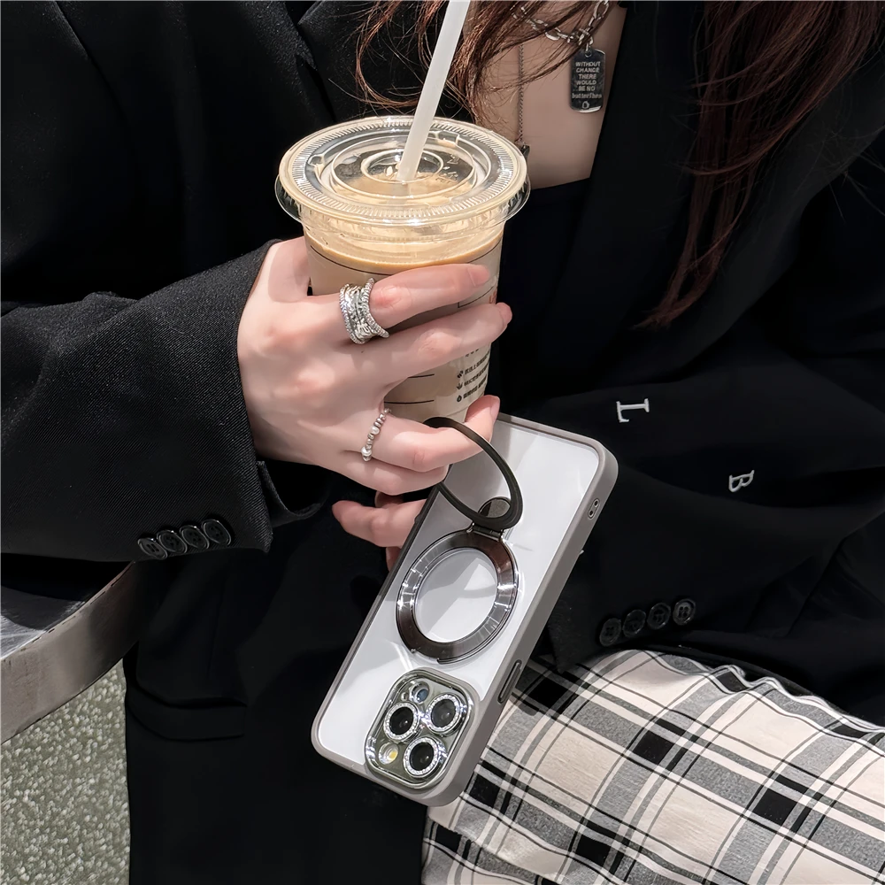 Easoncase Clear PC Case with Glitter Camera Lens for Iphone 14/15 Pro Max