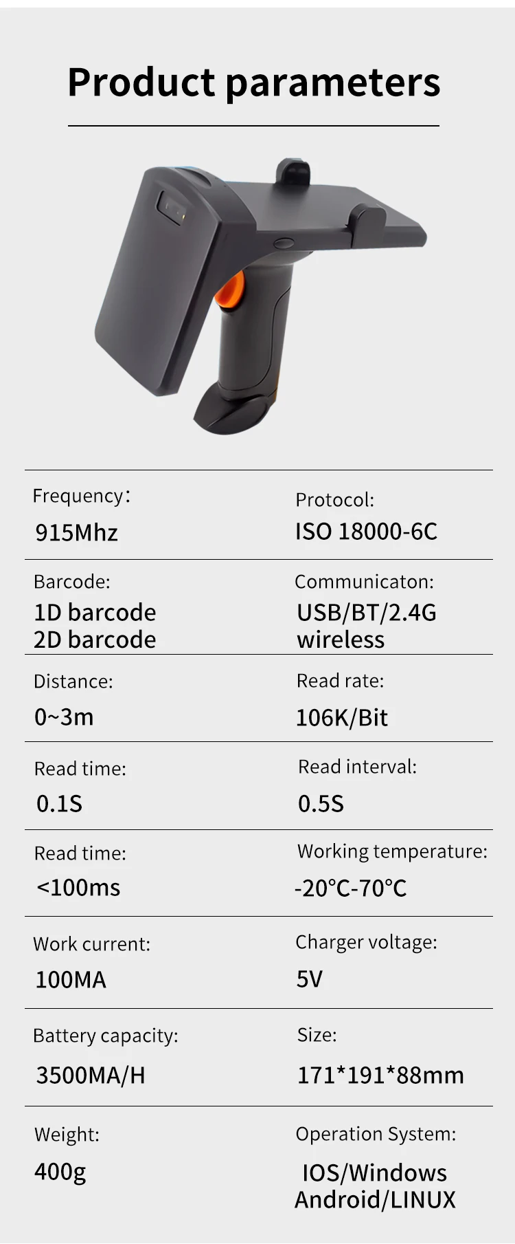 RFID Handheld Reader - UHF RFID Terminal with 1D/2D Scanning