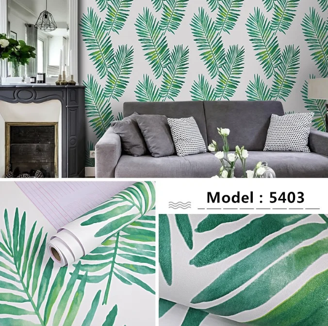 Udk Pcv Green Leaves Pattern Wall Stick Paper Self-adhesive Wallpaper ...