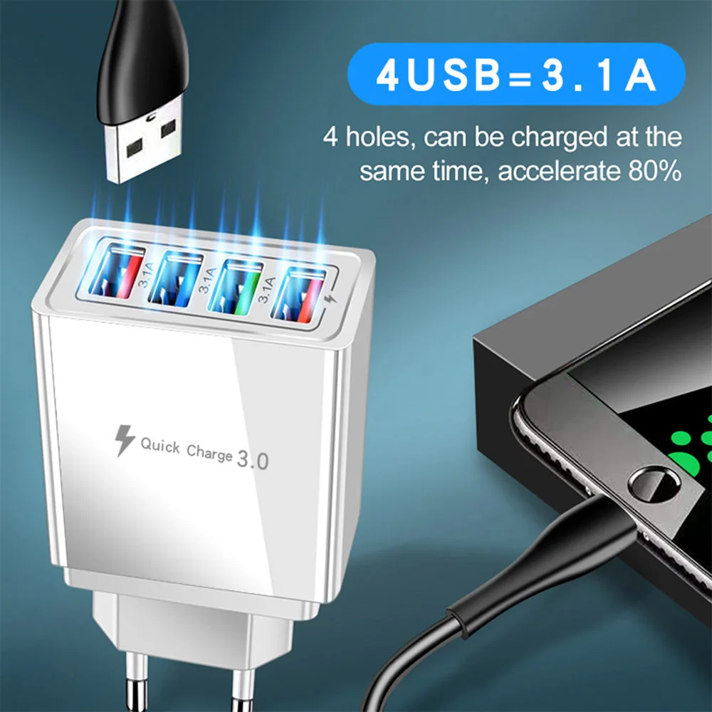 4 USB Quick Charge Wall Charger - Fast, Reliable Charging