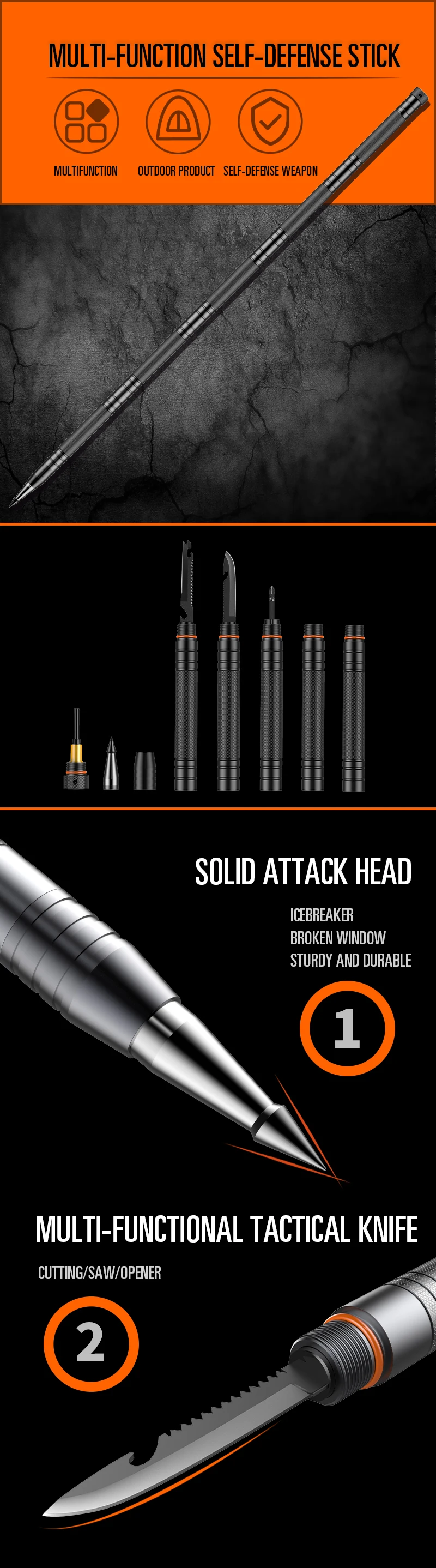 Aluminum Multi-Function Self-Defense Stick - Tactical Tools