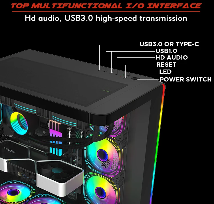 Full Tower Desktop with Lcd Side Glass White Pc Casing Cpu Cabinet Atx ...