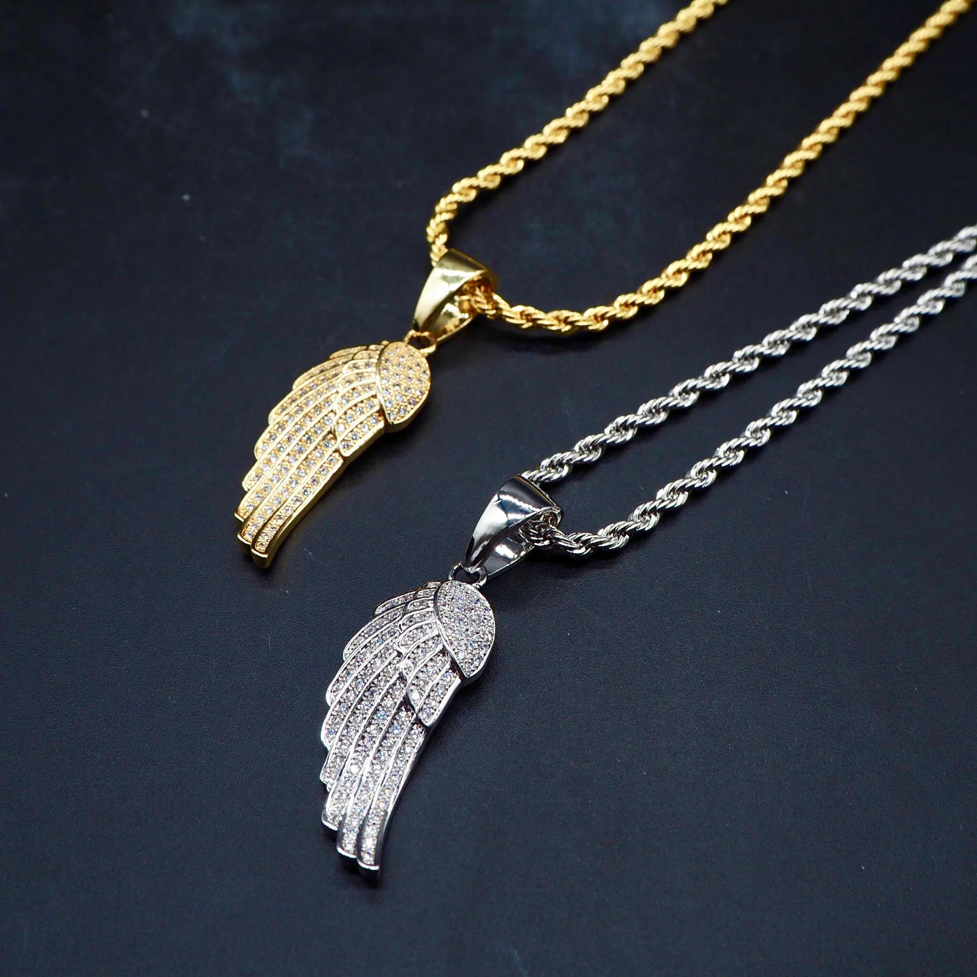 Men Hip Hop Jewelry 14k Solid Gold Angle's Wing Design Moissanite Hip ...