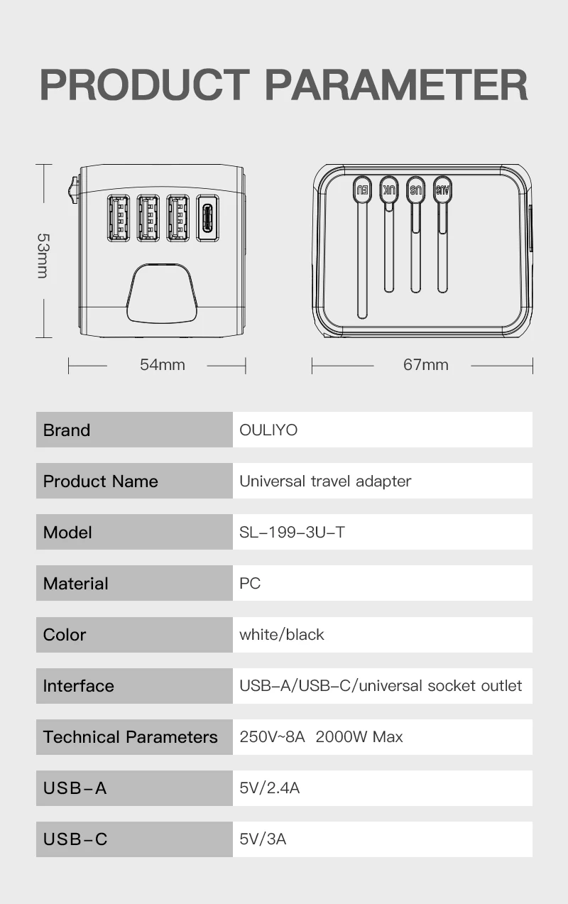 Universal Travel Adapter - OULIYO USB International Adapter