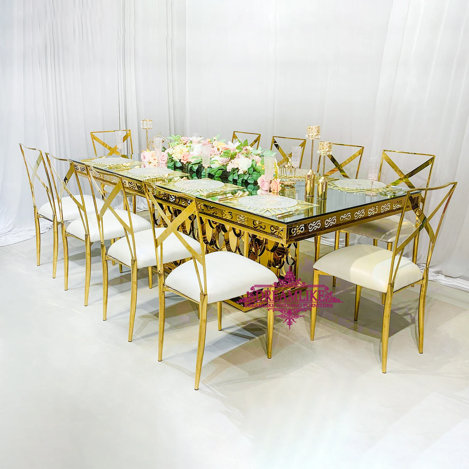 Simple Style Golden Wedding Dining Tables Luxury Italian Modern Top ...