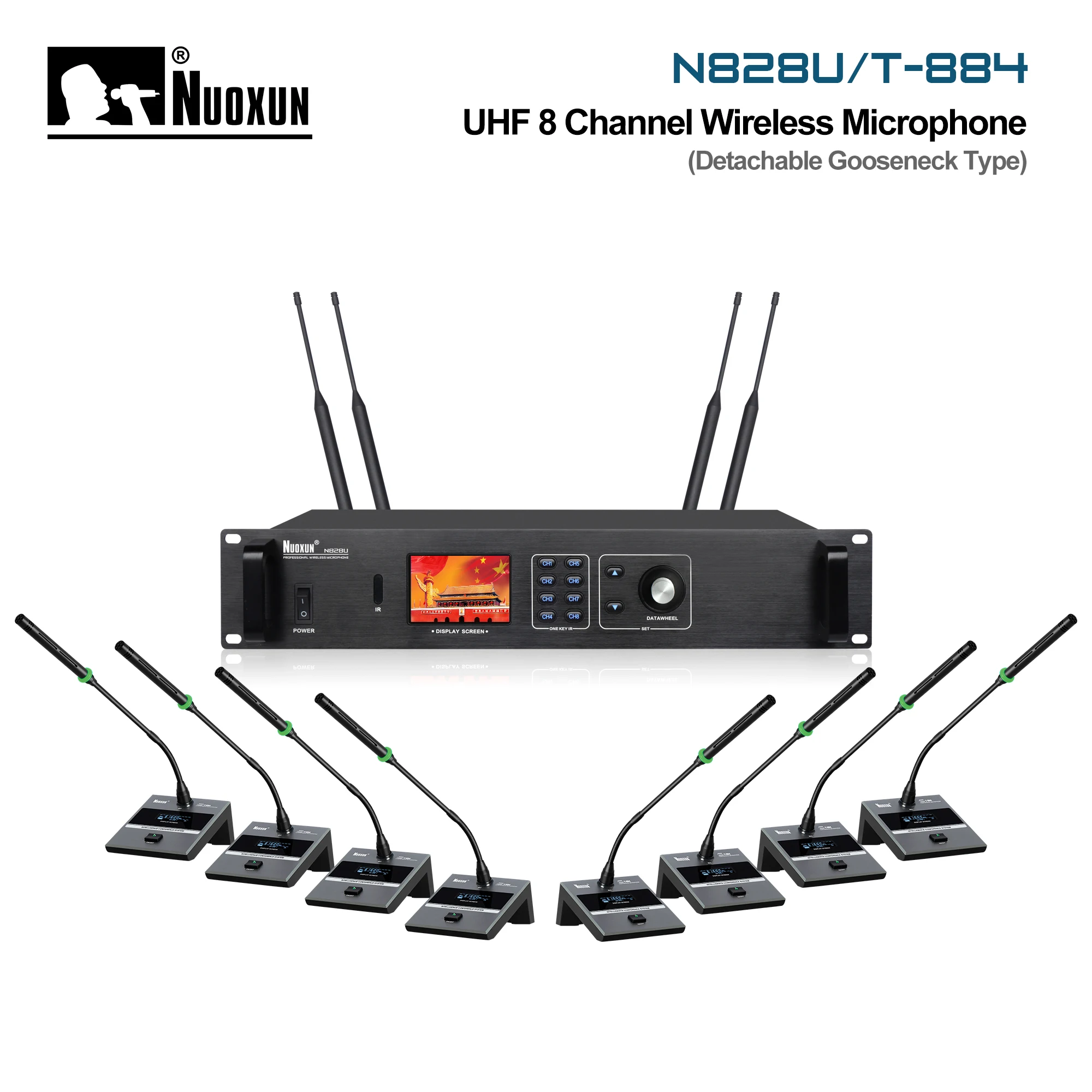 8 Channels Wireless Microphone Digital Detachable Gooseneck Uhf Ir ...