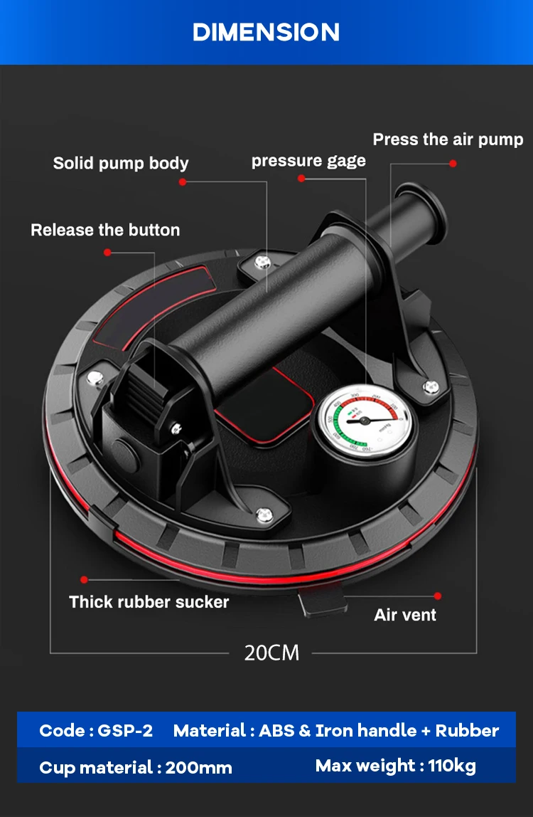 Heavy Duty 110kg Abs Mounting Hand Vacuum Suction Cup Lifter 8" Suction ...
