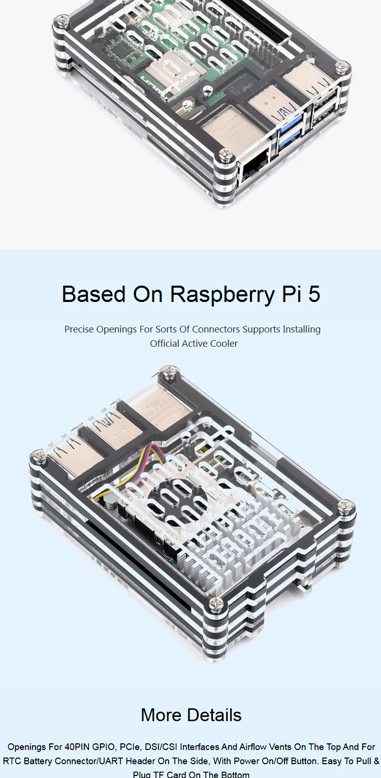 Raspberry Pi 5 4GB Development Board - Transparent Case & Fan