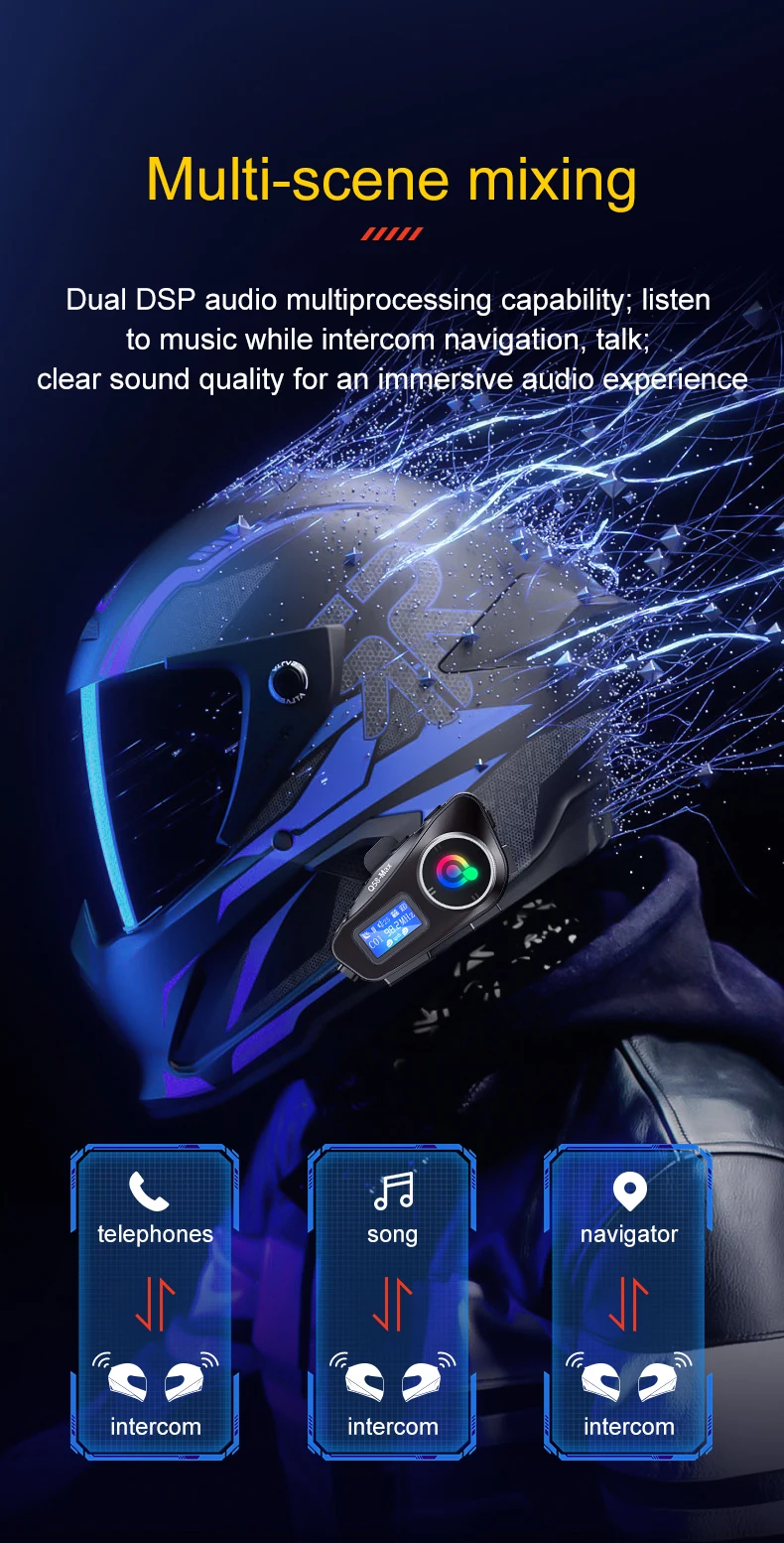 Q58 Max Bluetooth Intercom Headset For Motorcycle Helmets - Oem