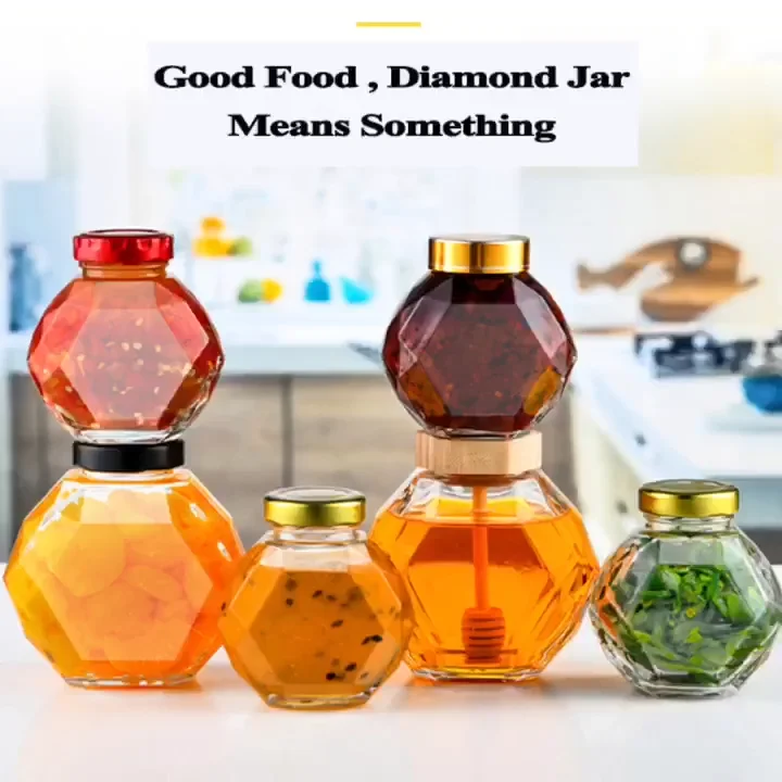250ml 500ml Honey Glass Jar Hexagonal Honey Glass Jar With Dipper Bee ...