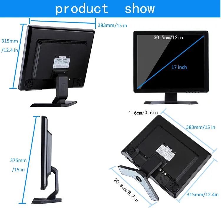 19 Inch Monitor Desktop Wall Mounted 16:9 Hdmi Vga Bnc Av Usb ...