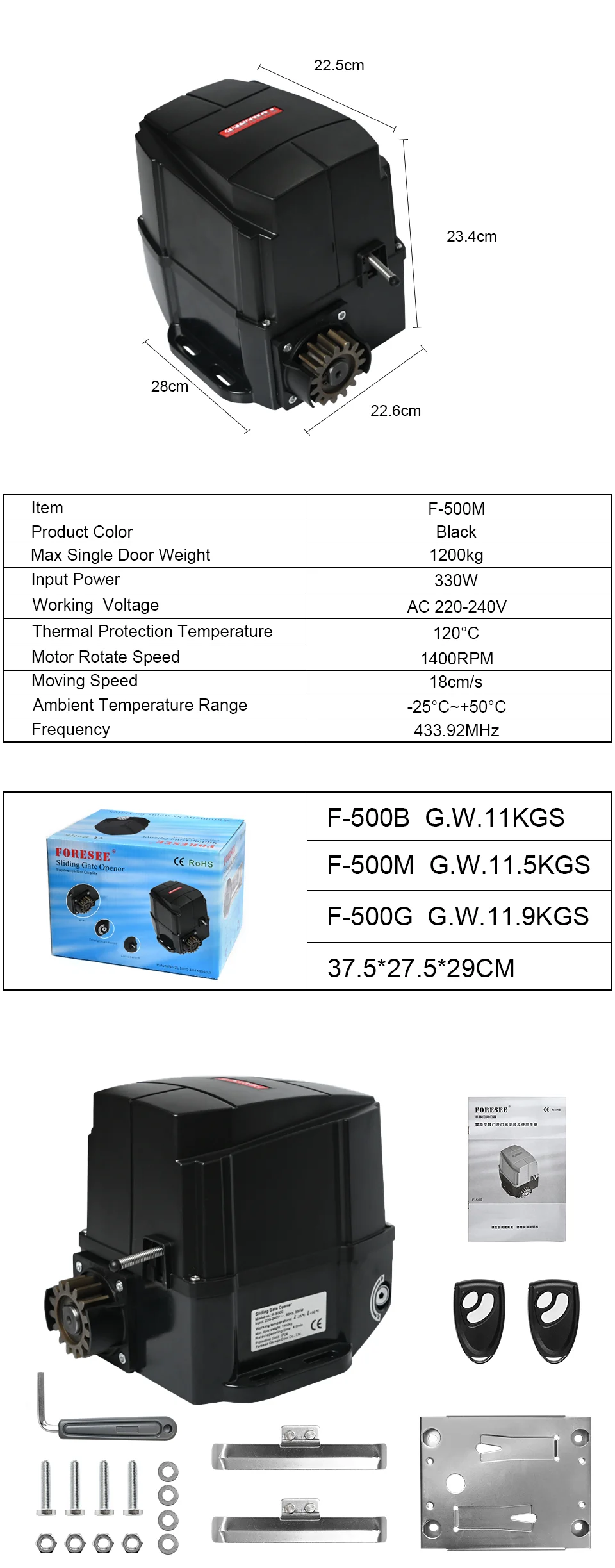 Foresee Electronic Sliding Gate Opener For 1200kgs Automatic Door ...