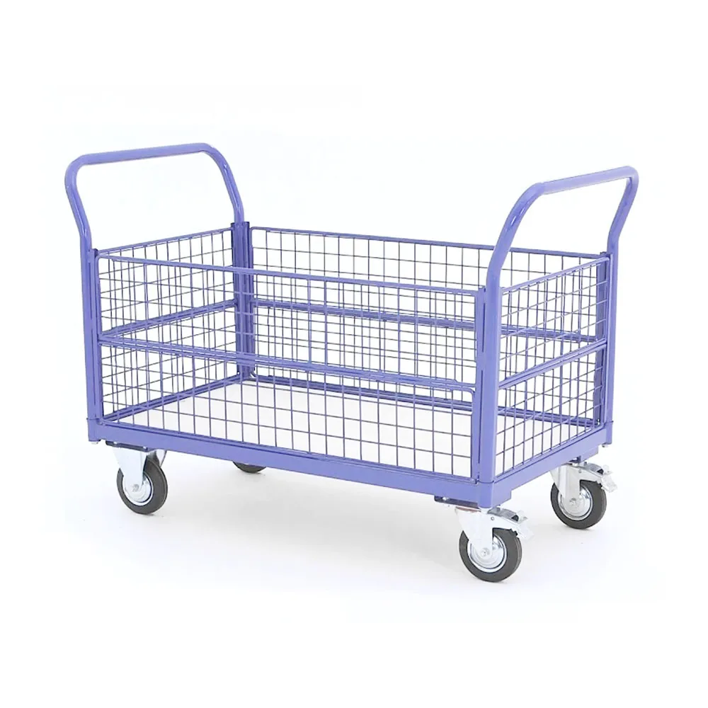 Warehouse Handling Steel Moving Wire Mesh Sided Platform Trolley ...