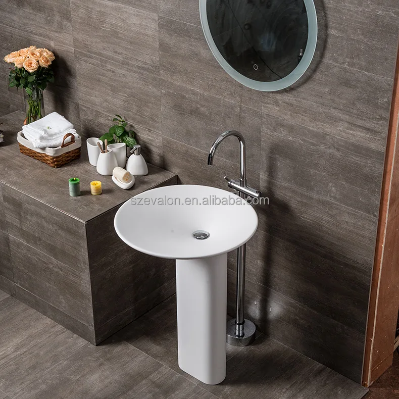 Cast Stone Sink Floor Standing Hand Washing Basin, Modern Column Solid ...