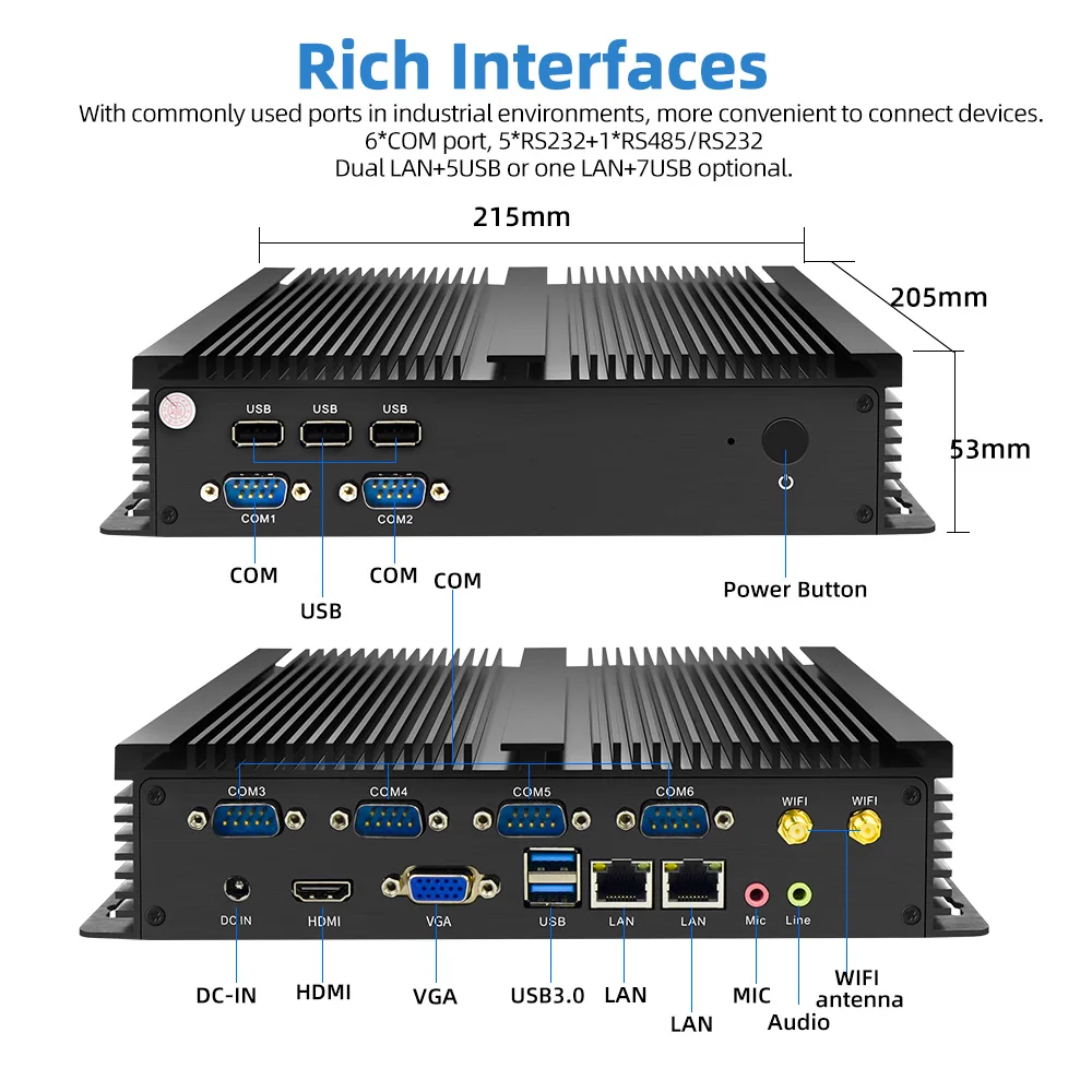 Fanless Industrial Mini Pc Box I3 I5 I7 J1900 4gb 64gb 6x Com Dual Lan Hd-mi Vga Display Support ...