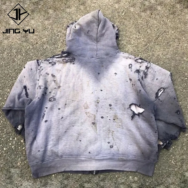 Custom Vintage Distressed Ripped Zip up Hoodies for Men
