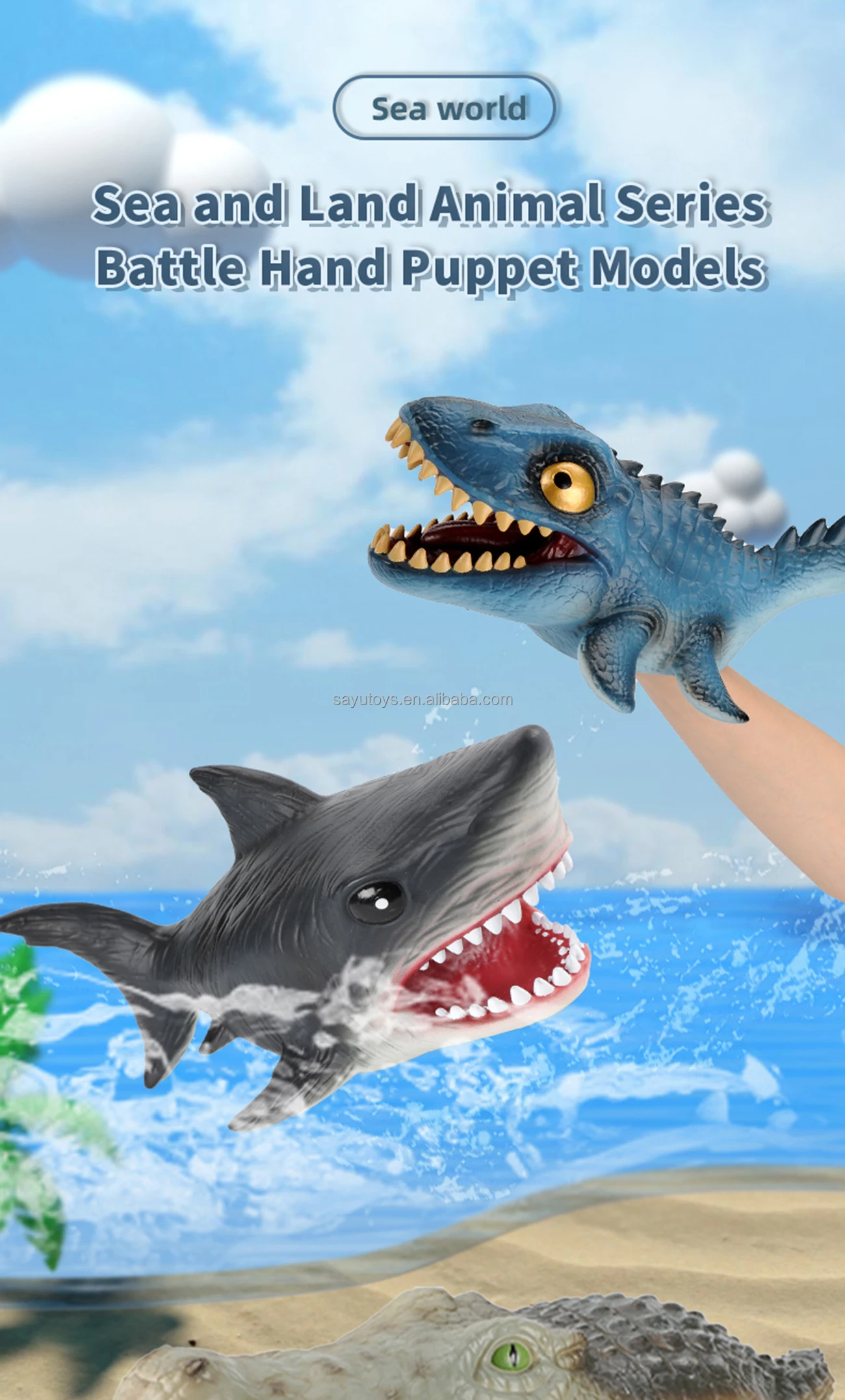 Sy Role Play Toy Puppets Models Mosasaurus Hand Puppet Head Dinosaur ...
