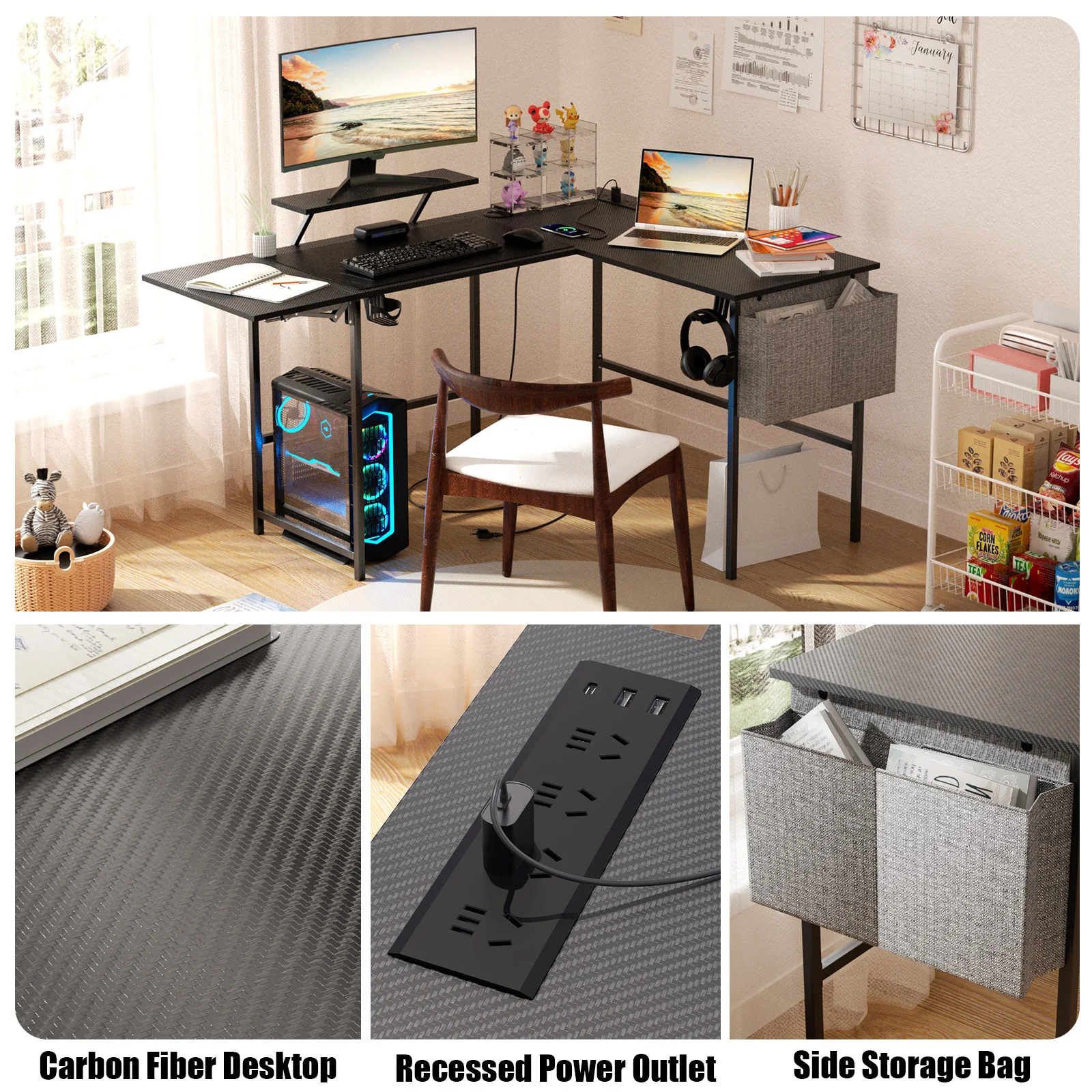 Gaming Furniture Large Ergonomic L-Shaped RGB Foldable Gaming Table ...