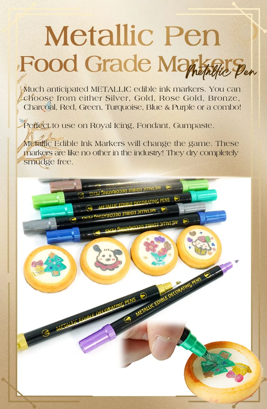 Edible Pen Mutil Colors Edible Markers Metallic Food Grade Cake ...