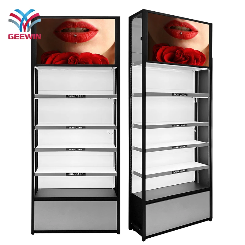 Skincare Makeup Shelves Display Cabinet Rack Metal Steel Cosmetic Led ...