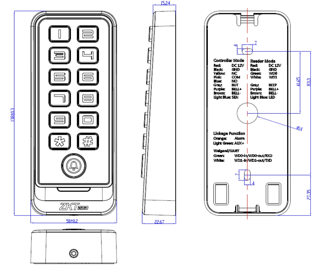 Metal Casing Rfid Standalone Reader With Keypad 5000 User Support 13 ...