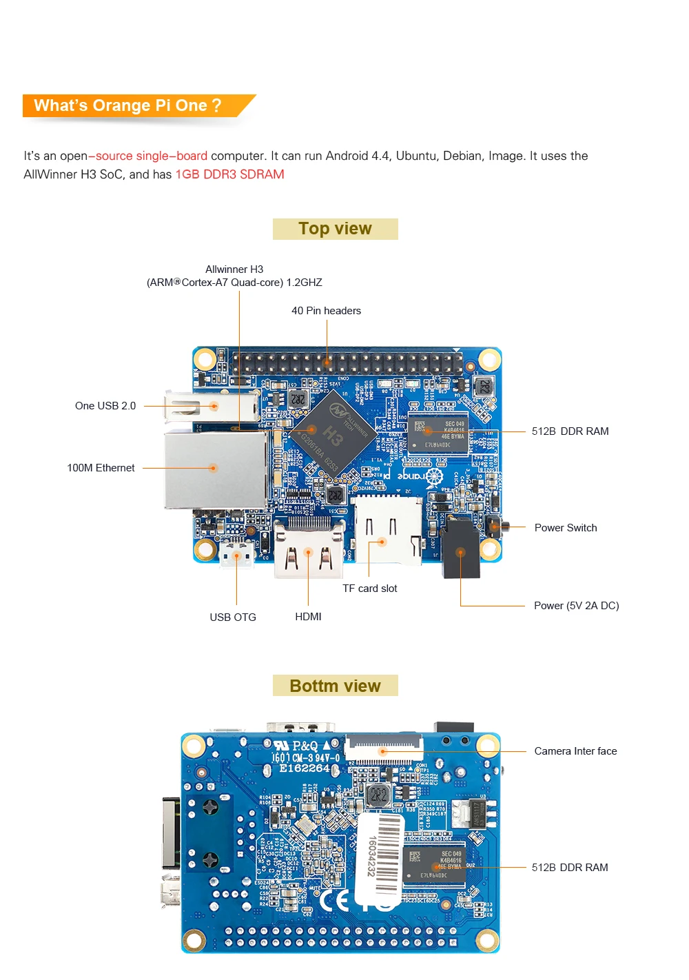 Orange Pi One 512m/1gb H3 Quad-core Open-source Singe Board Computer ...