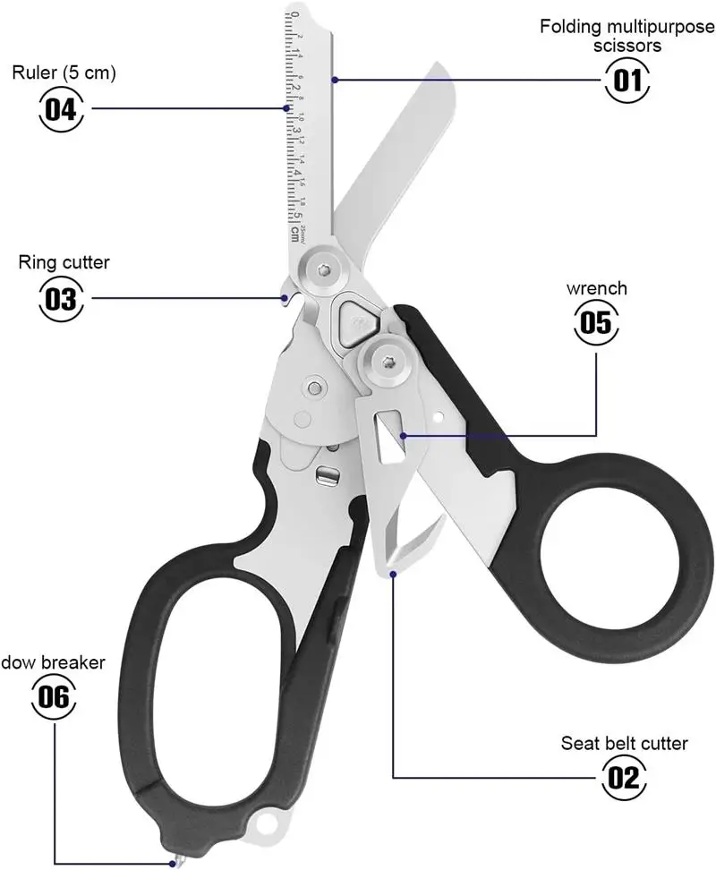 6 In 1 Raptor Emergency Response Shears With Strap Cutter And Glass ...