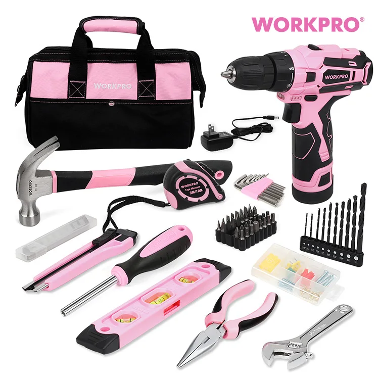 Workpro 101pcs 12v Li-ion Cordless Power Drill Drive Pink Bag Woman ...