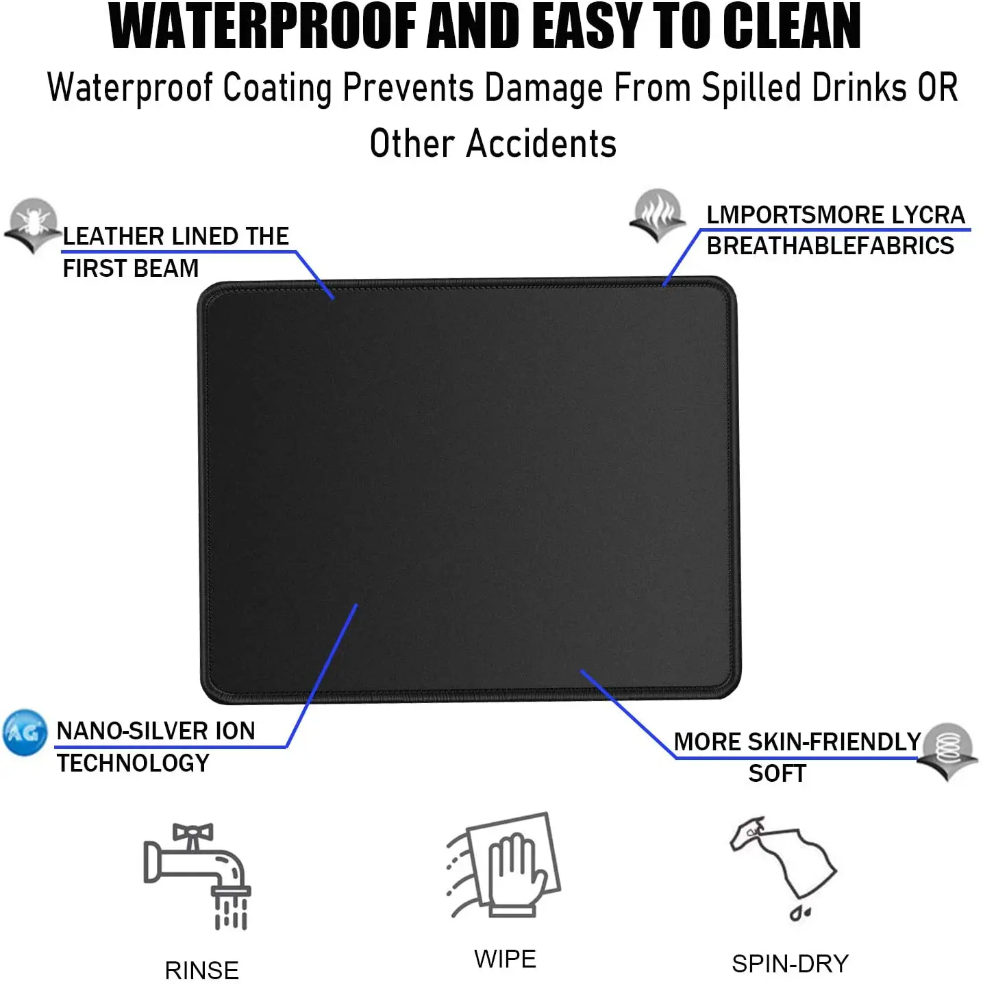 Custom Black Waterproof Ultra Smooth Gaming Mouse Pad