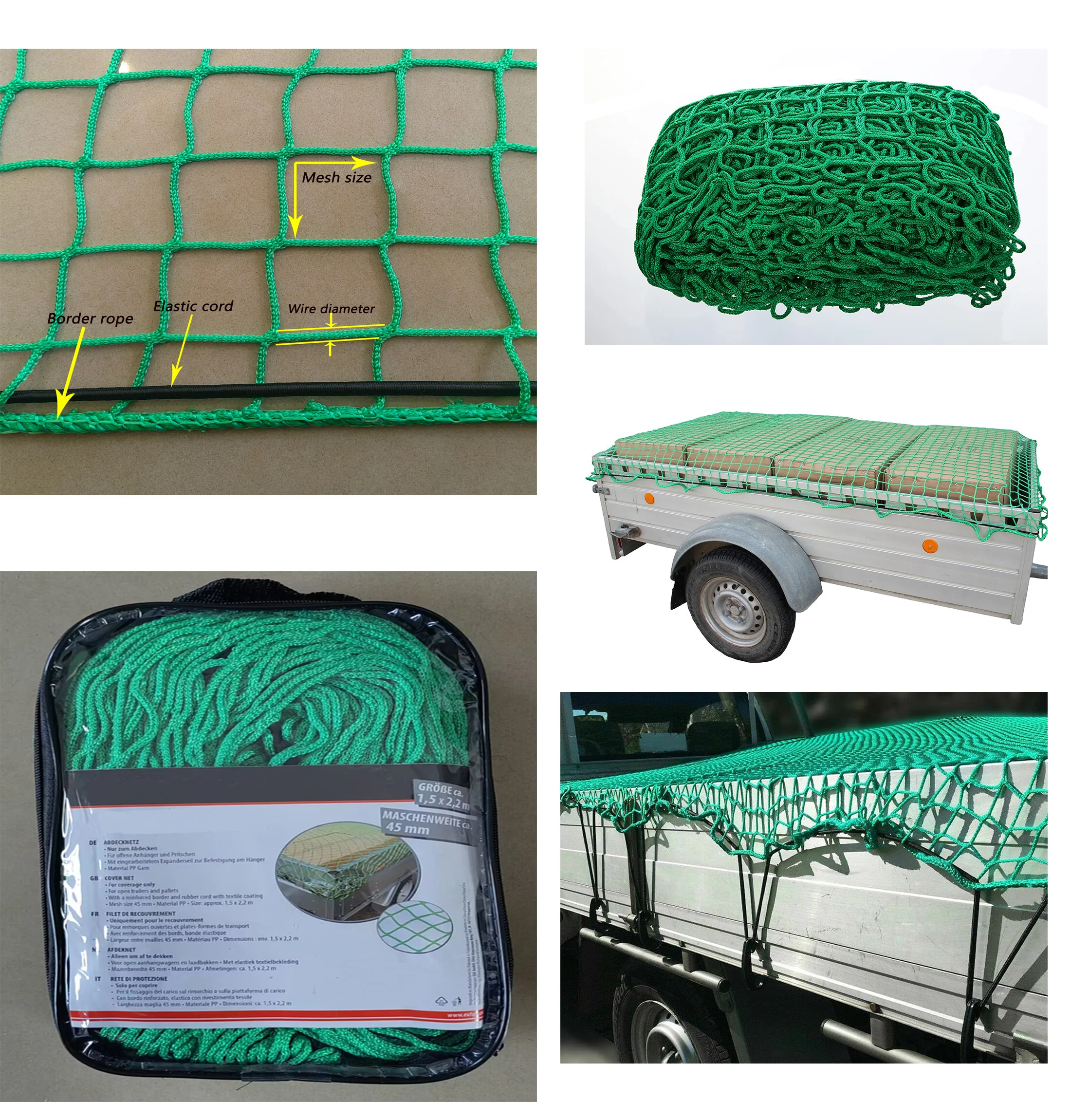 Factory Wholesale 2.5x3.5m Green Trailer Net Pp Cargo Mesh Net Knotless ...
