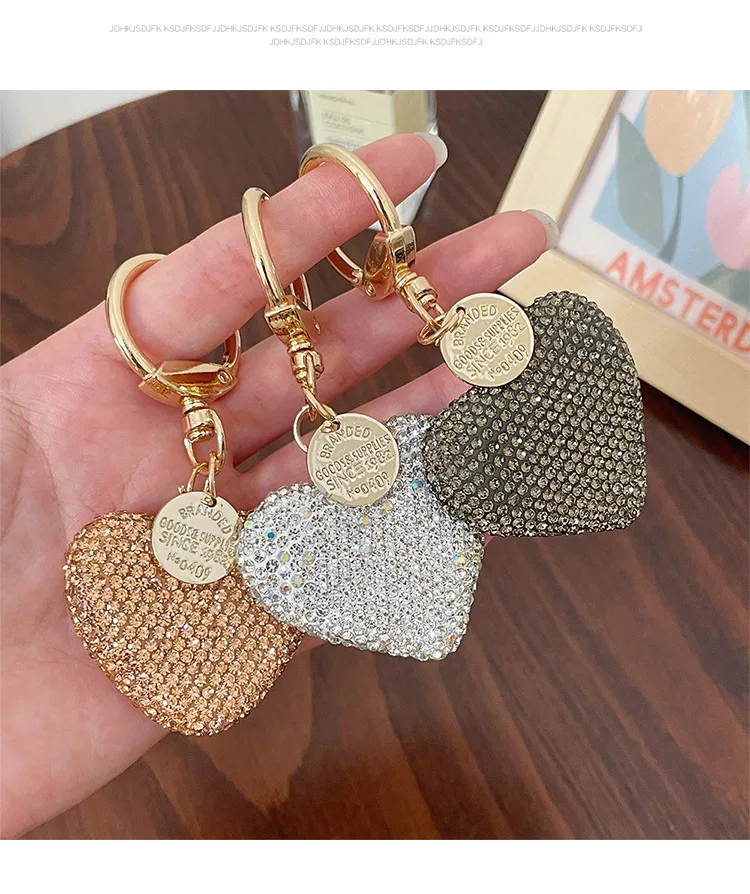 Luxury Multi-color Love Heart Keychain Full Rhinestone Alloy Key Rings ...