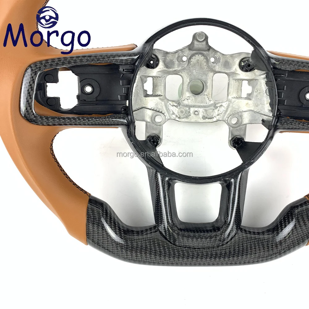 Custom Brown Smooth Leather Carbon Fiber Steering Wheel for JEEP JL ...