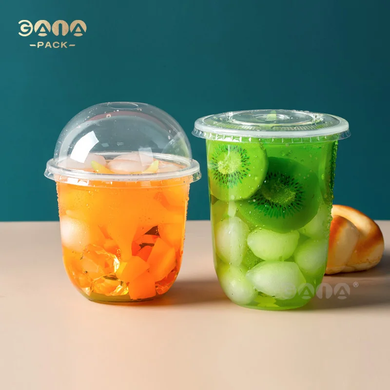 Disposable Plastic Cup with Lid Logo 95mm U Shape PP Customized for Bubble Tea 360ml/500ml/700ml ...