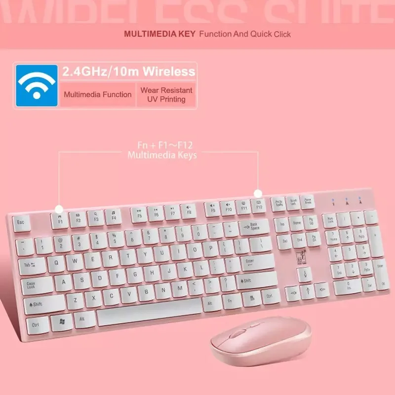 Ergonomic 8820 Wireless Keyboard and Mouse Combo for PC Gaming