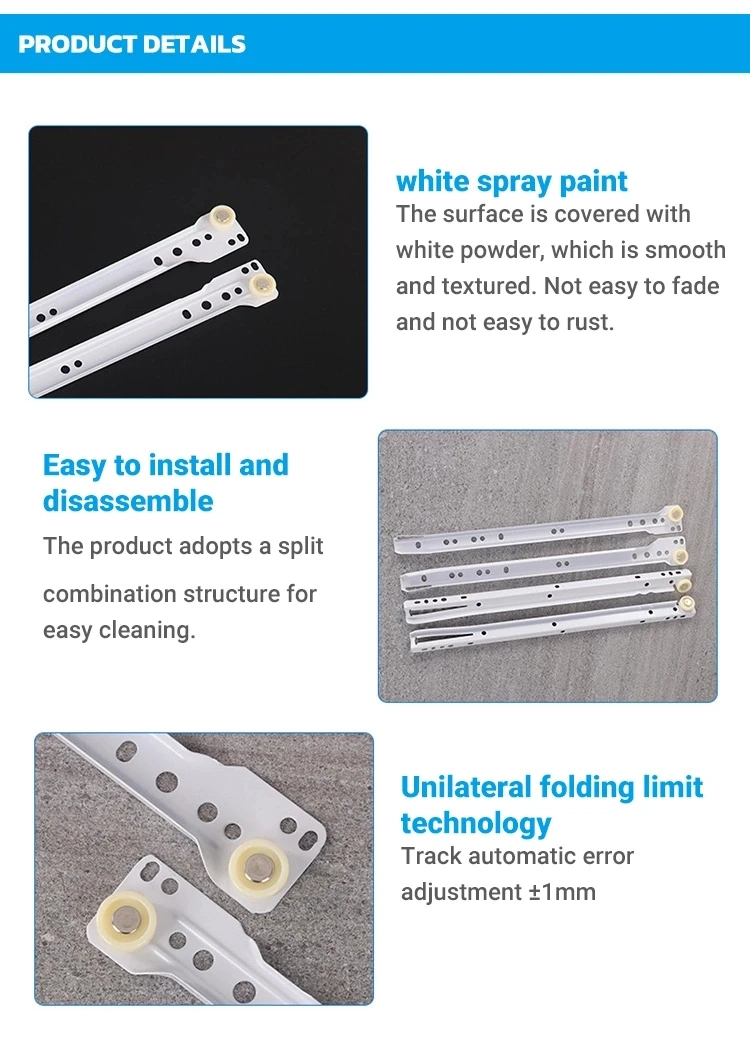 White Powder Coated Finish Drawer Slide With Plastic Rollers 75 Lbs ...